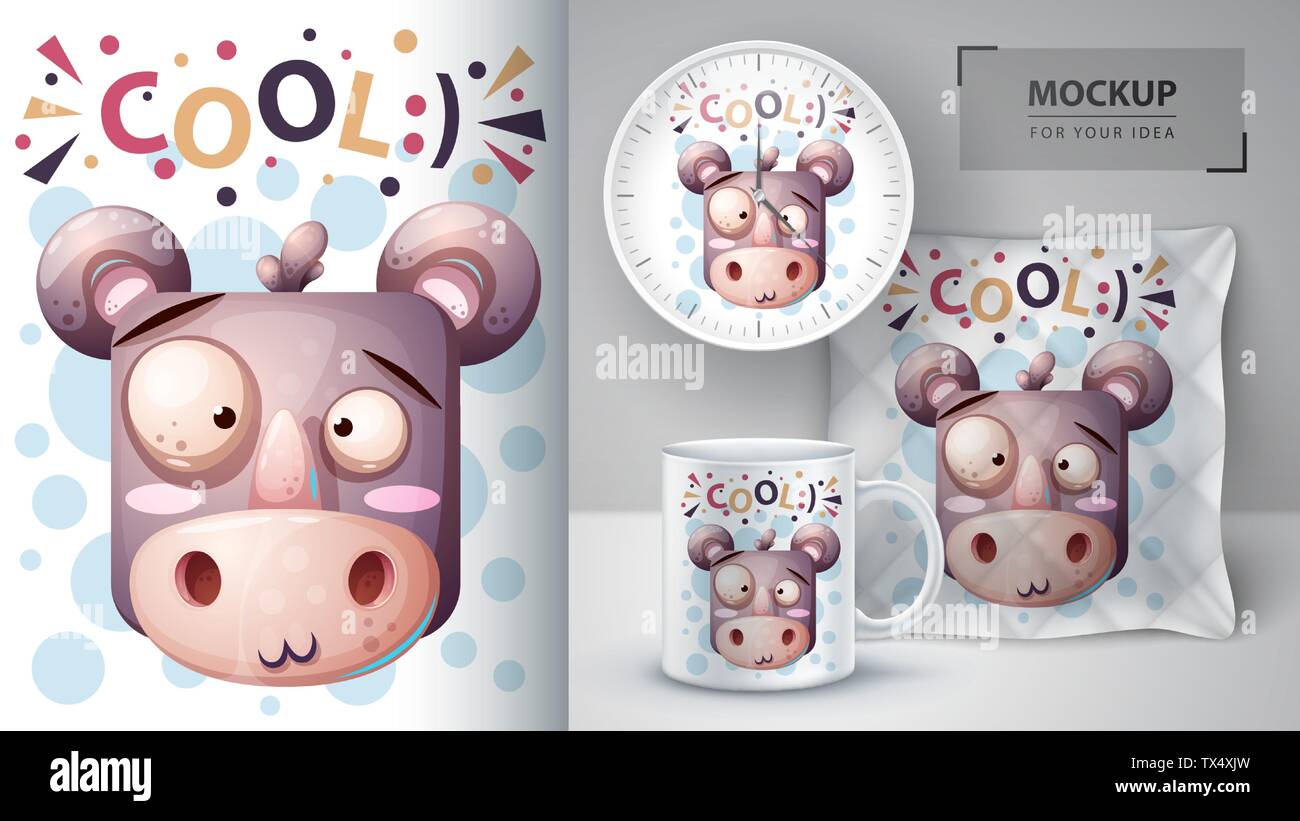 Cute rhino with fish- mockup for your idea Stock Vector Image & Art - Alamy