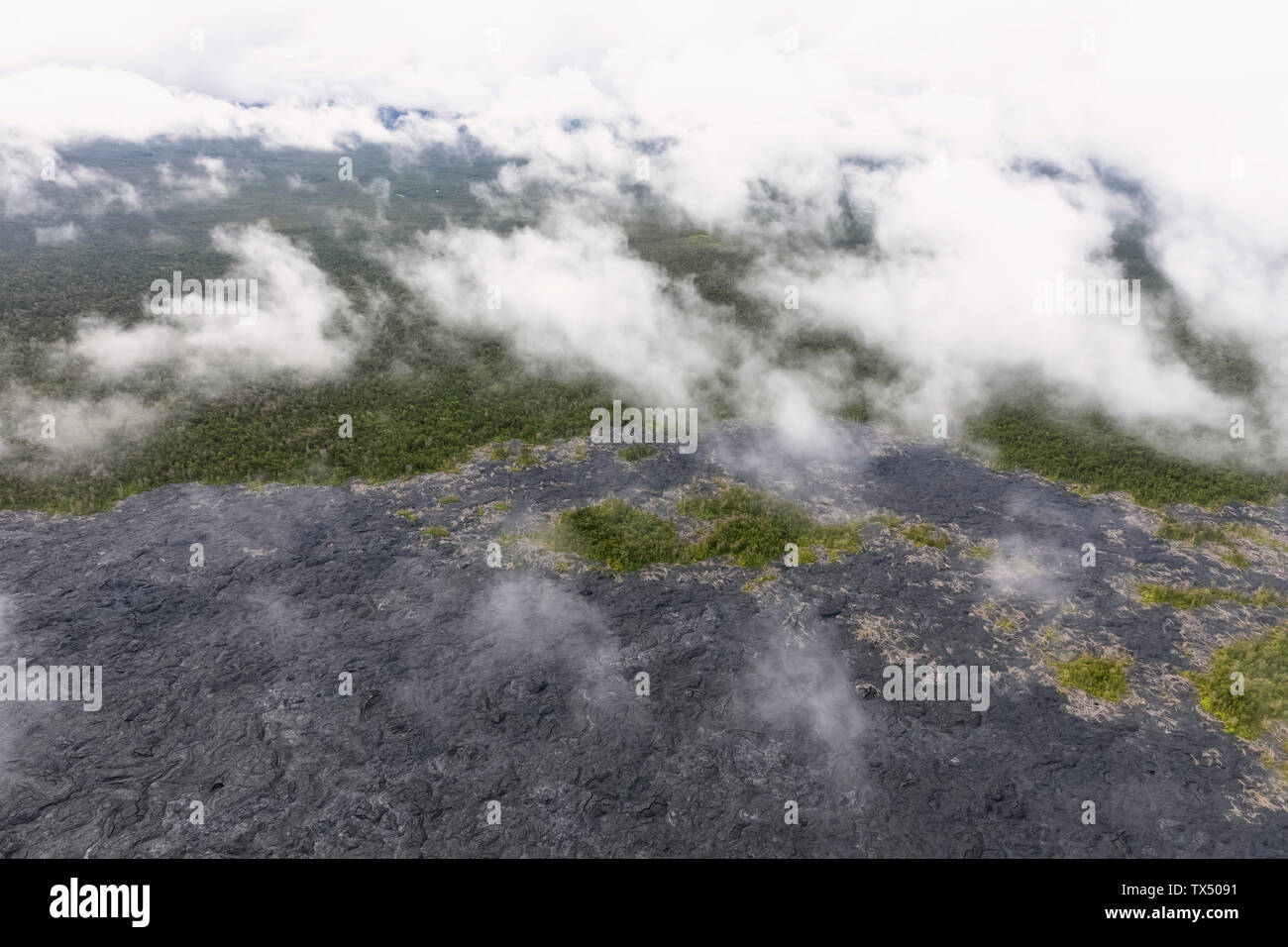 USA, Hawaii, Big Island, aerial view of cooled down lava fields and ...
