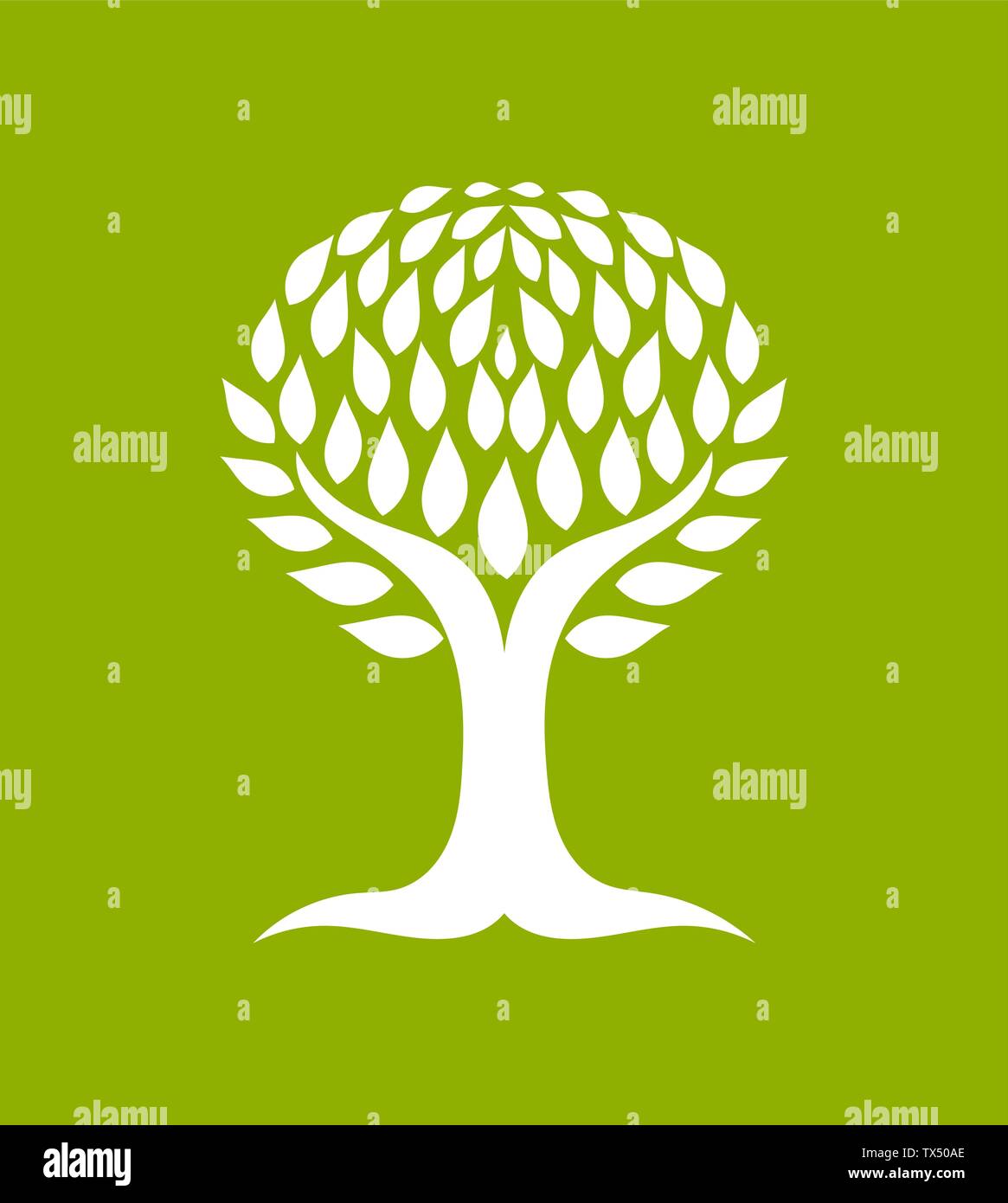 Symbolic white tree icon on green background. Vector illustration Stock ...