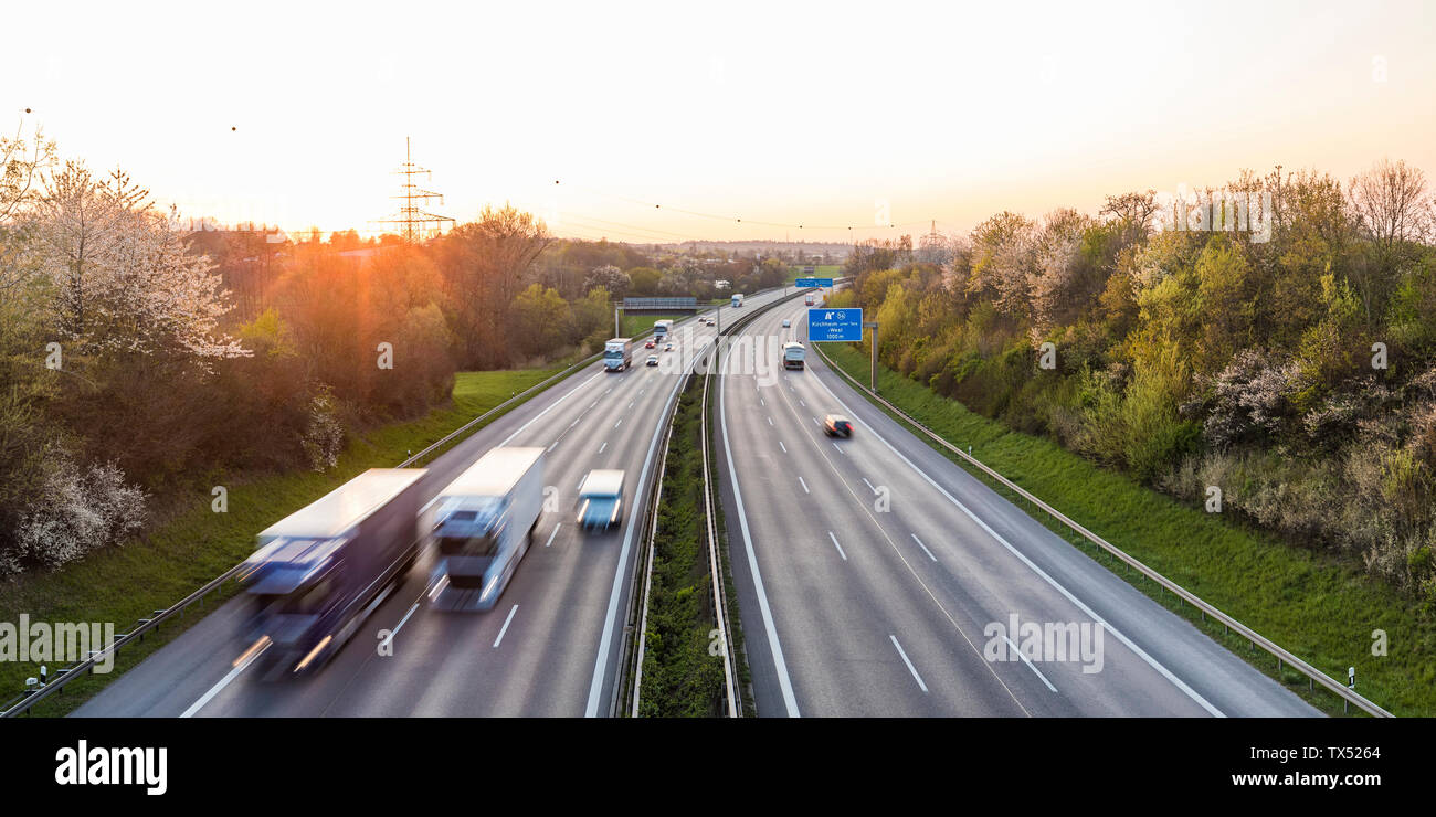 Germany, Baden-Wuerttemberg, traffic on Autobahn A8 at sunset Stock ...