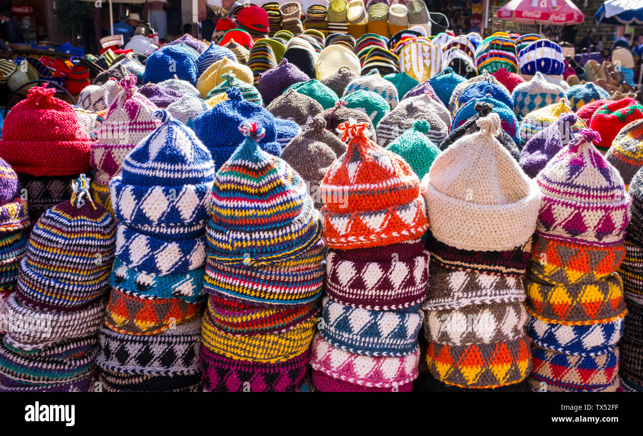 Morocco, Marrakesh, wool caps at souk Stock Photo - Alamy