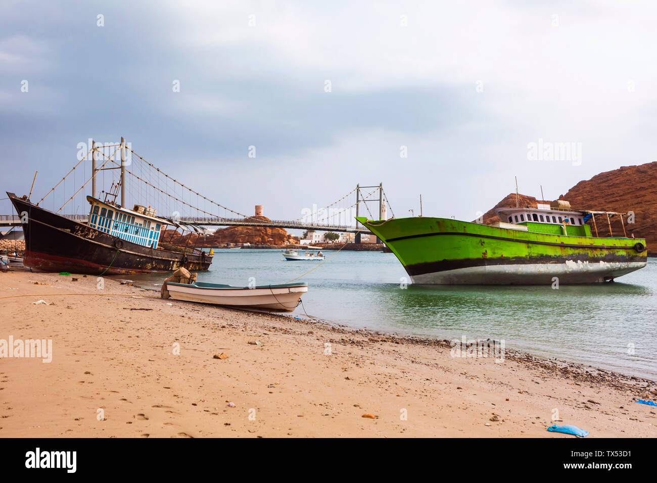 Oman, Sur, old boats in the harbor Stock Photo - Alamy