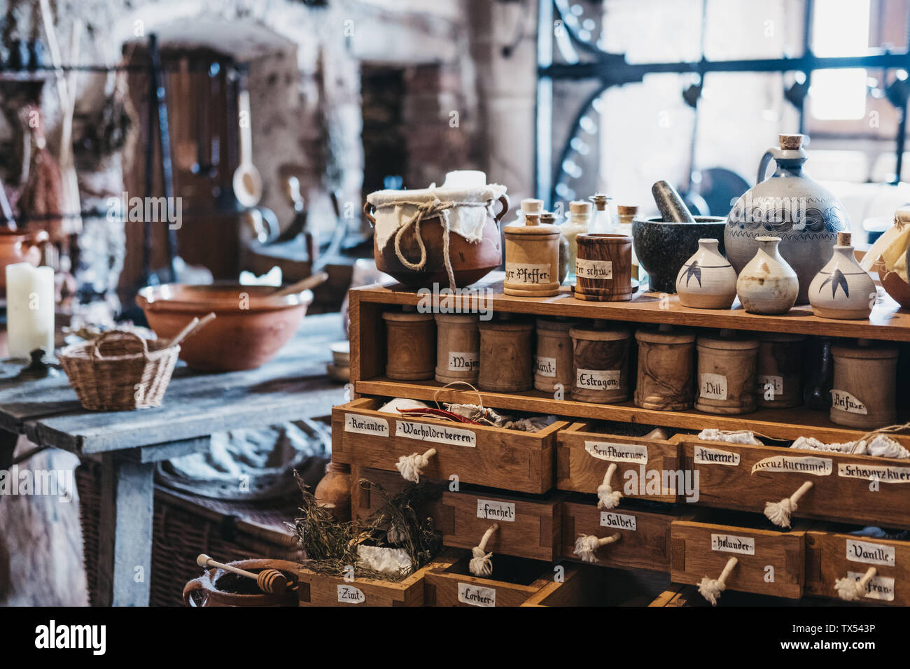 Vianden, Luxembourg - May 18, 2019: Recreated exhibit of medieval ...