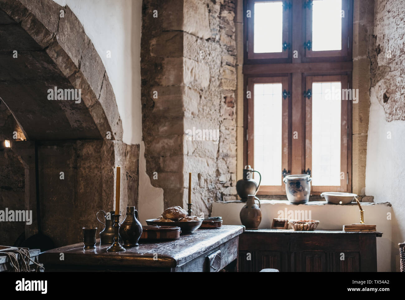 Vianden, Luxembourg - May 18, 2019: Recreated exhibit of medieval ...
