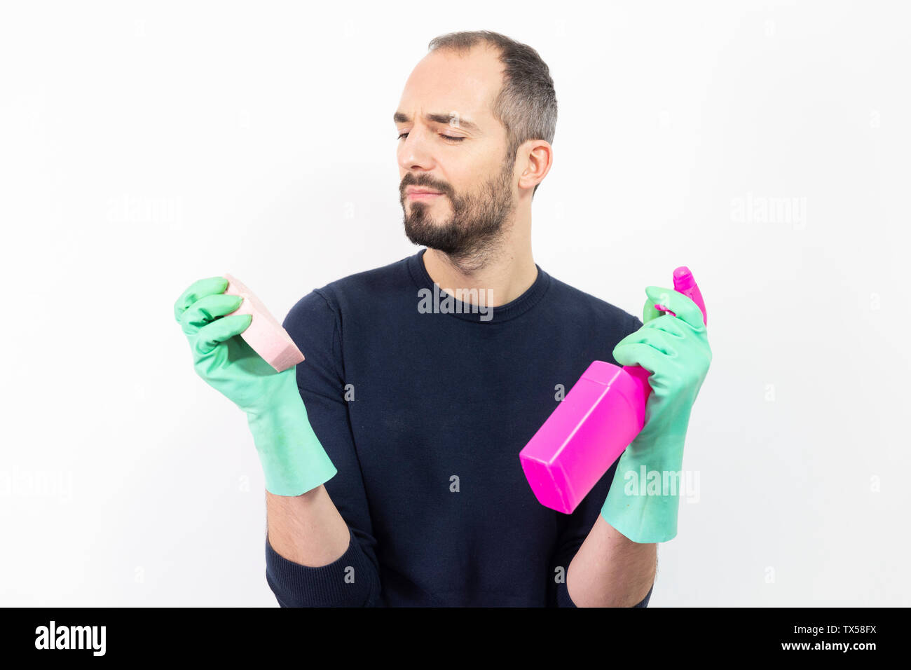 A man with cleaning products Stock Photo - Alamy