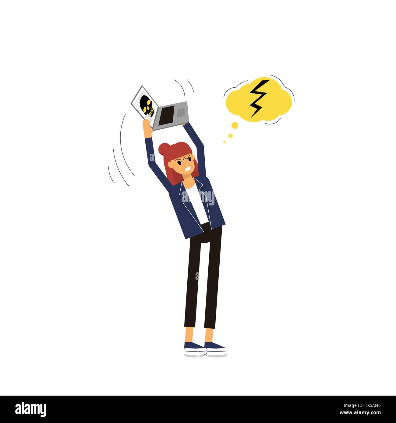 Angry employee is breaking computer which is infected by virus ...