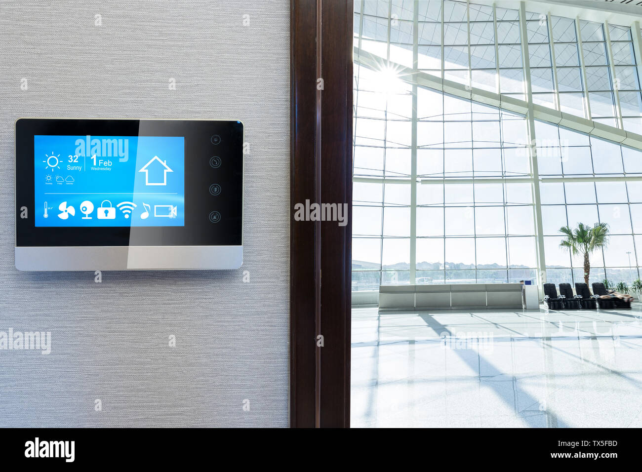 smart screen with smart home with modern hall Stock Photo - Alamy