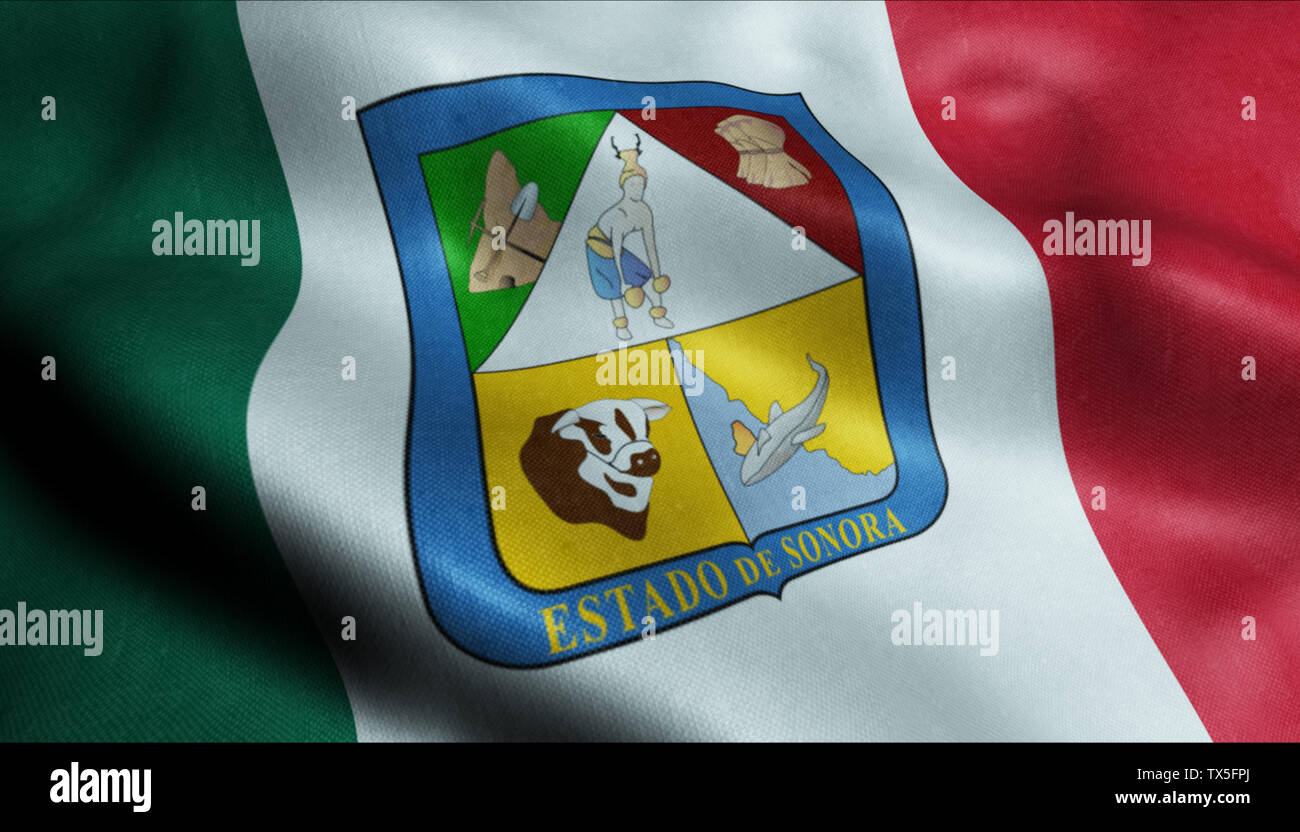 Sonora City Flag Country Mexico Closeup View 3D Rendering Stock Photo ...
