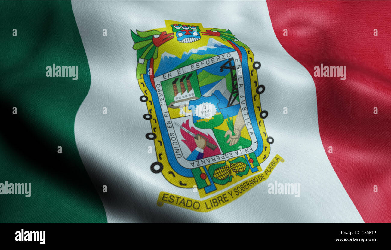 3D Waving Flag of Puebla City Closeup View Stock Photo - Alamy
