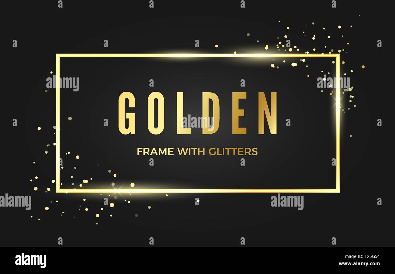 Golden banner frame with shiny sparcles. Gold frame with space for text ...