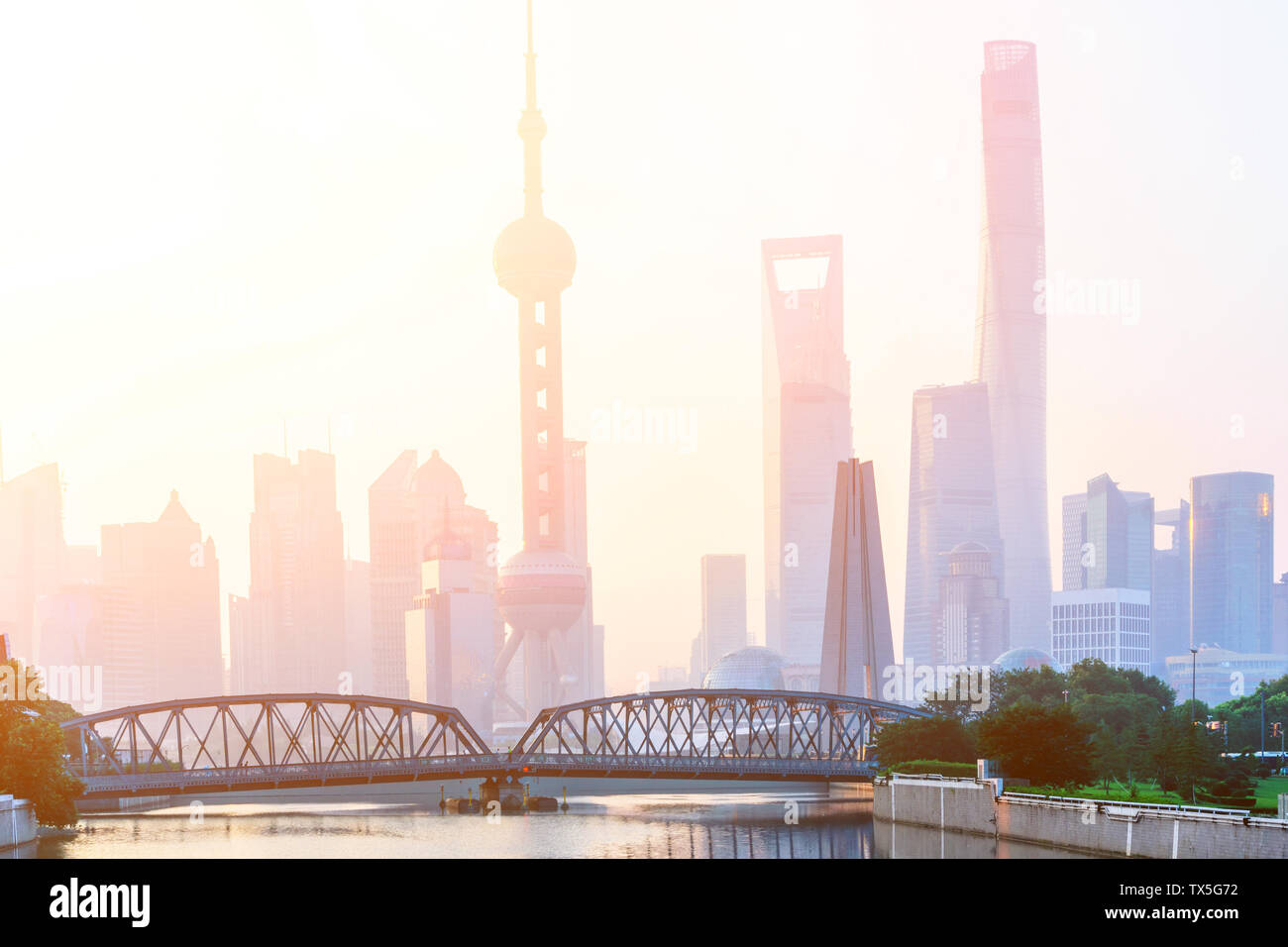 landmarks and a bridge of shanghai on the shore Stock Photo - Alamy