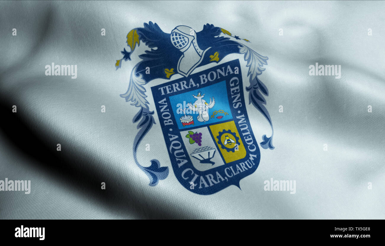 3D Waving Flag of Aguascalientes Closeup View Stock Photo - Alamy