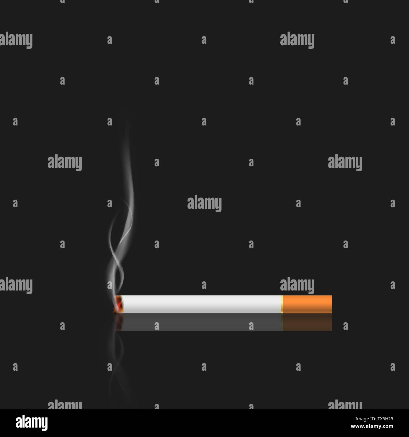 Cigarette with smoke isolated on black background with reflection ...