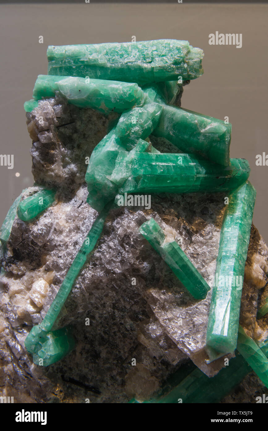 Emerald in host rock. From Yunnan, China. Geological Museum of China ...