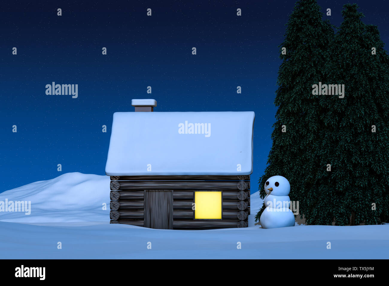 Snowman christmas night cabin hi-res stock photography and images - Alamy