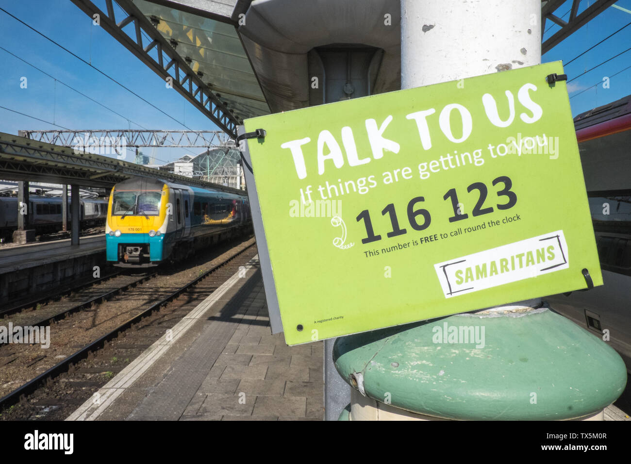 Samaritans,help,sign,at,platform,Manchester Piccadilly,train,station ...