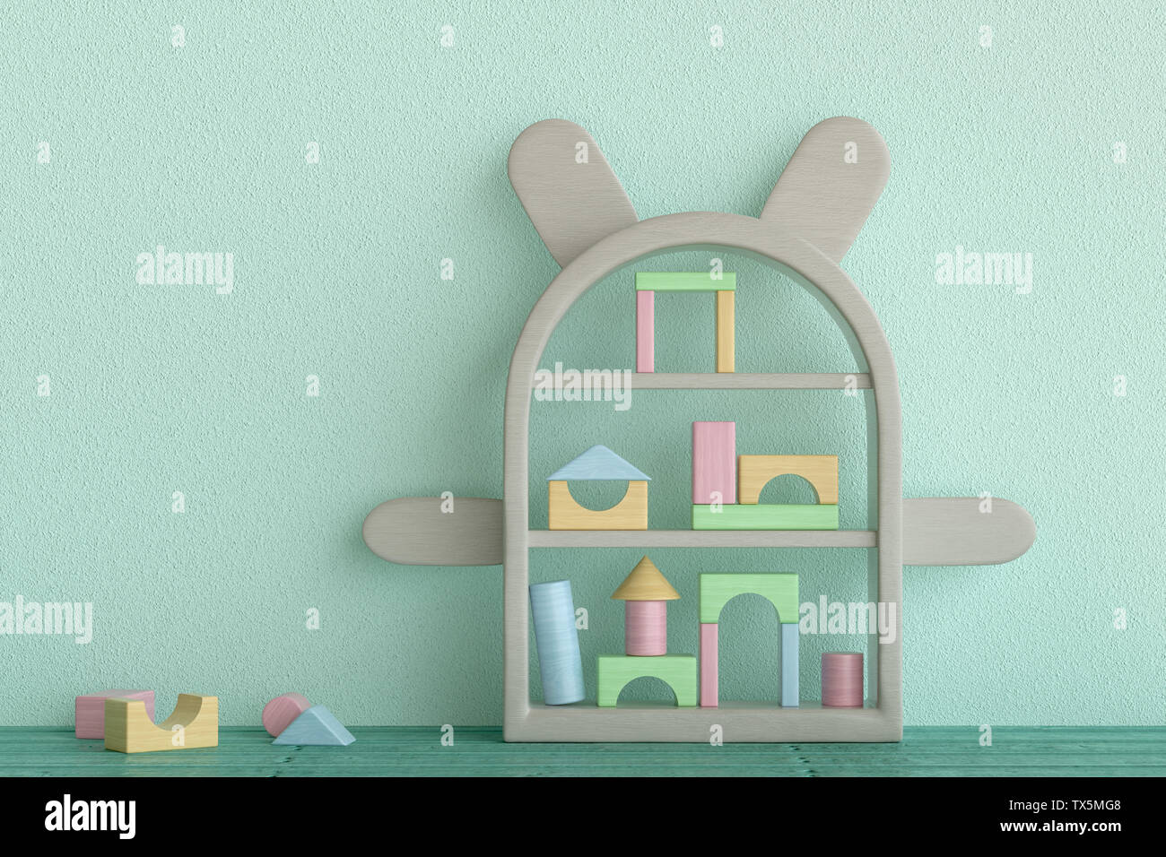 Nursery shelf and building blocks Stock Photo - Alamy