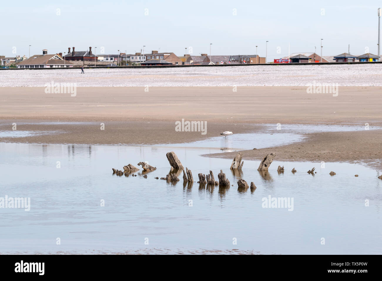 Abergele Pensarn beach on the North Wales coast showing visible remains ...