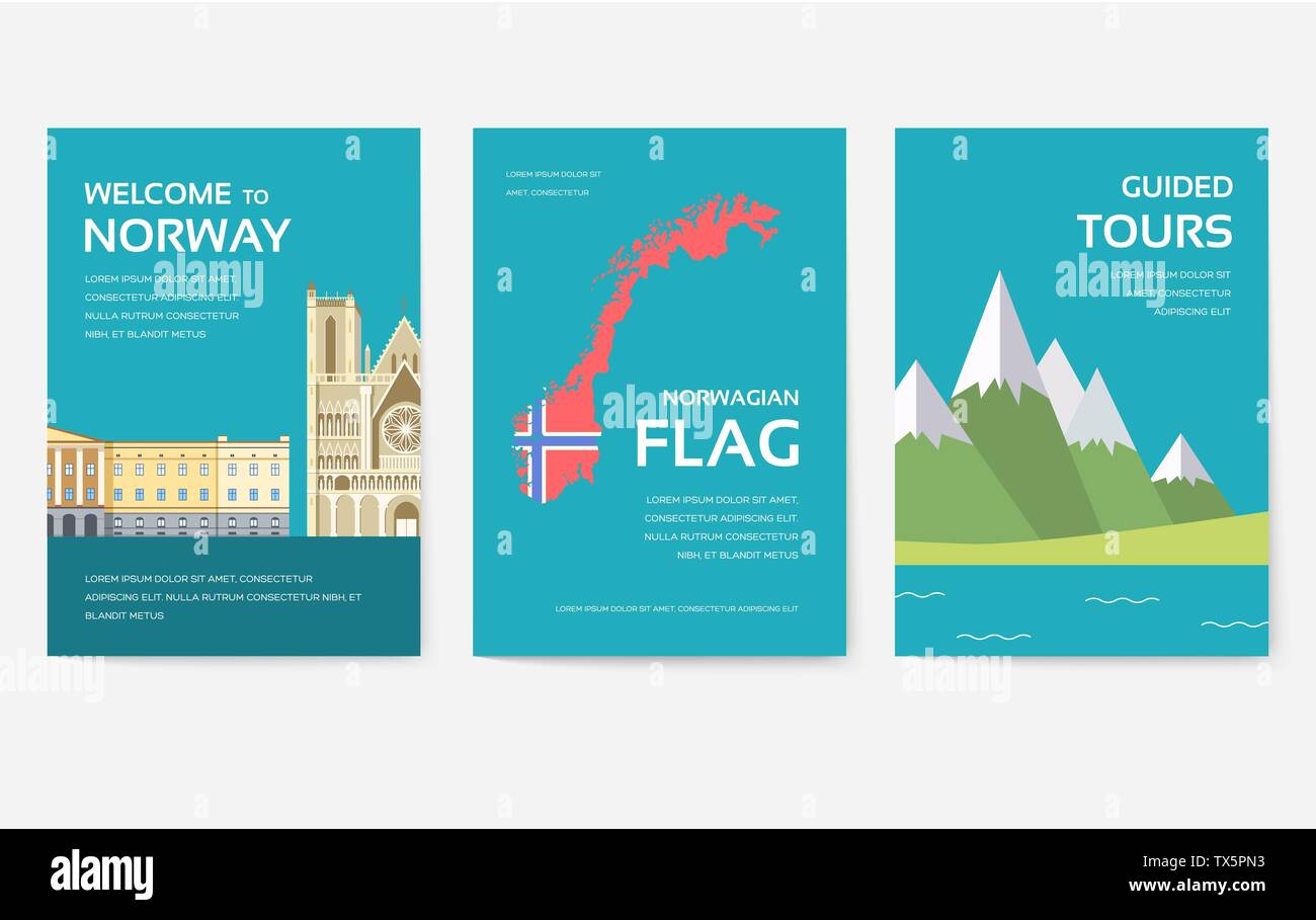 Set of Norway country ornament travel tour concept. Monument ...
