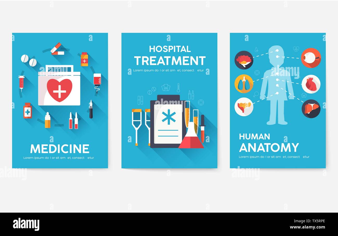 Medicine information cards set. Medical template of flyear, magazines ...