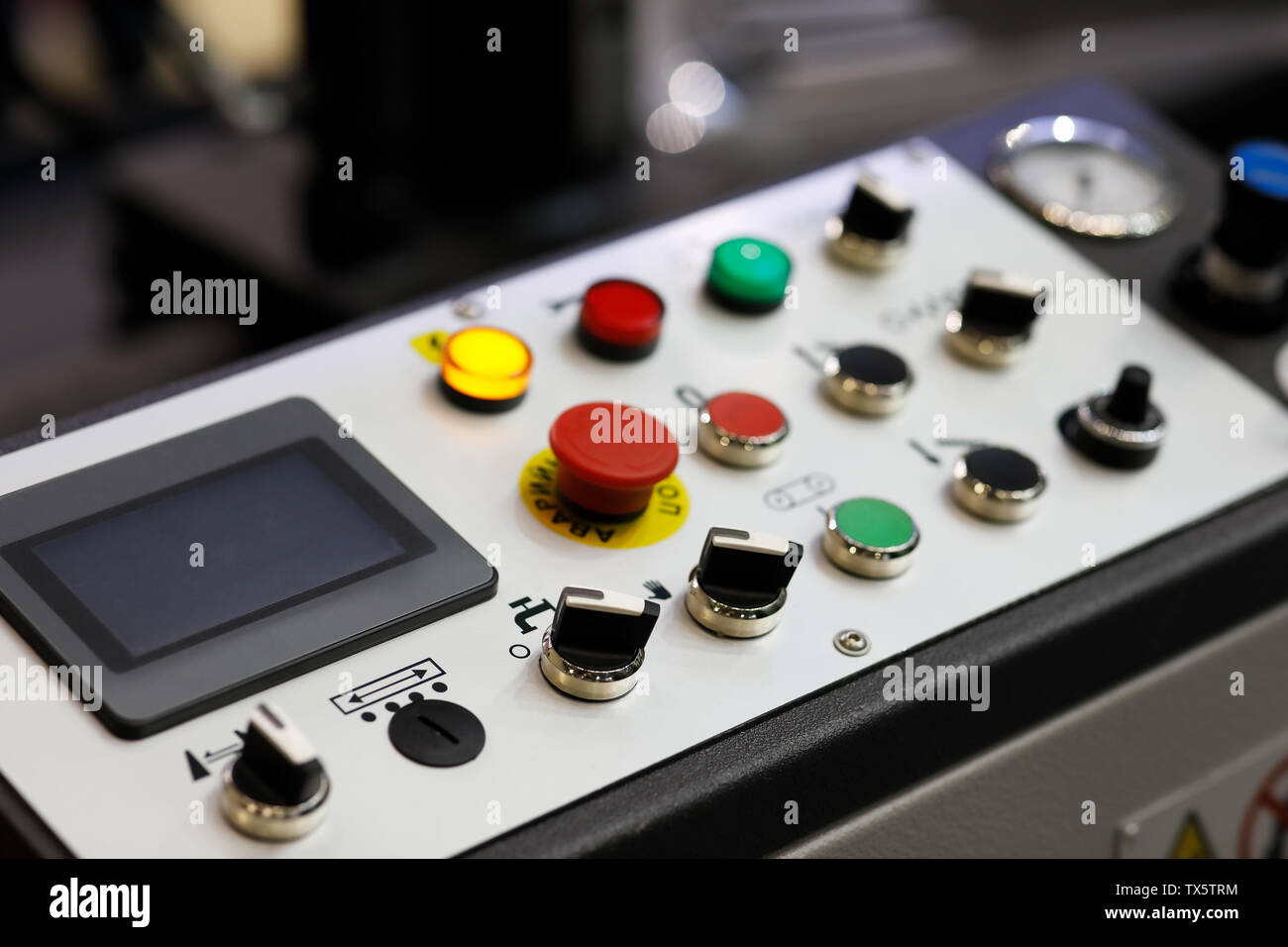 Control panel of modern metalworking equipment. Selective focus Stock ...