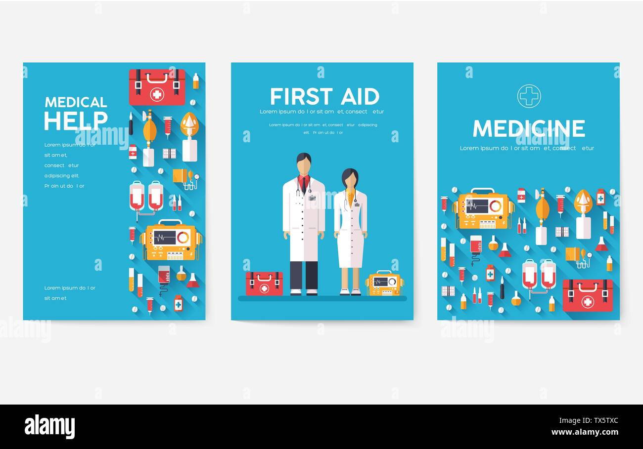 Medicine information cards set. Medical template of flyear, magazines ...