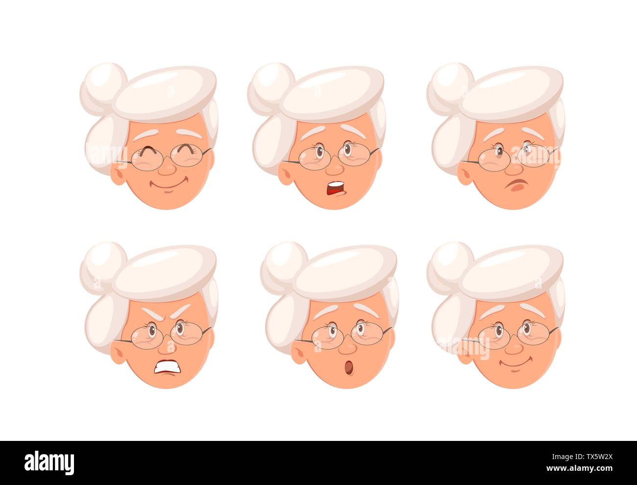 Face expressions of grandmother. Set of emotions of old woman. Vector ...