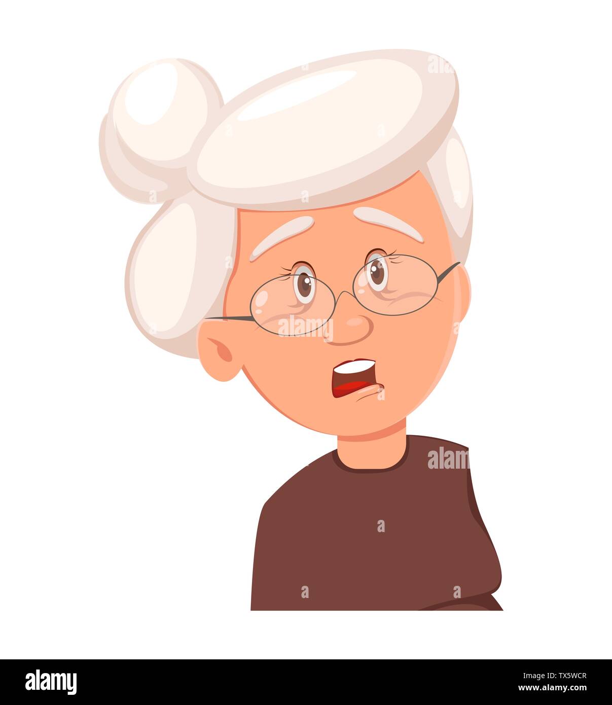 Face expression of grandmother, scared. Emotion of old woman. Vector ...