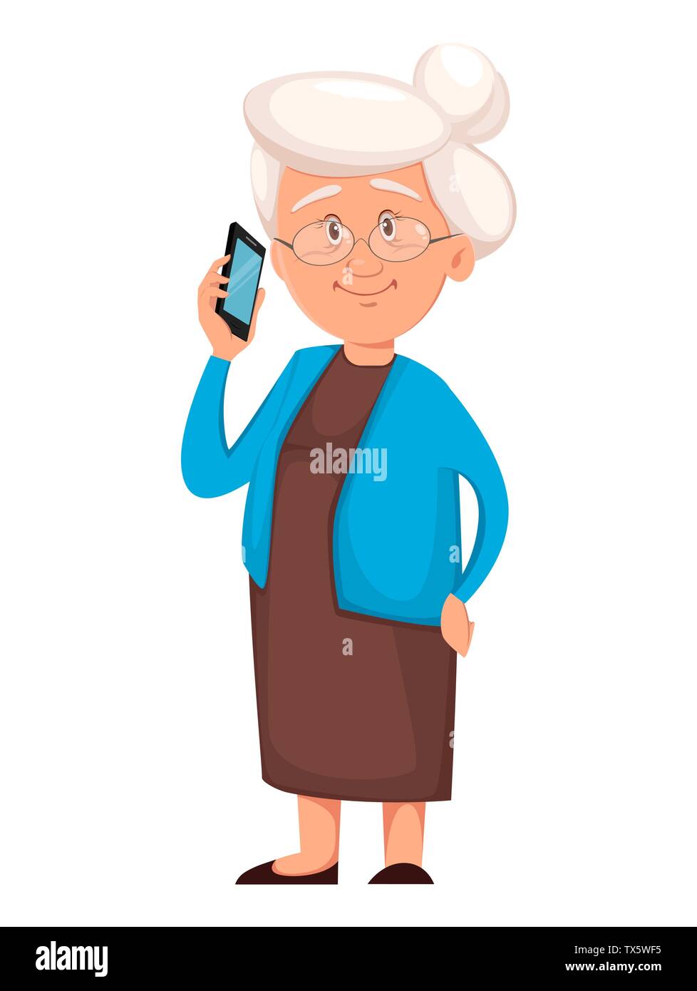 Grandmother holding smartphone. Cute cartoon character. Happy ...