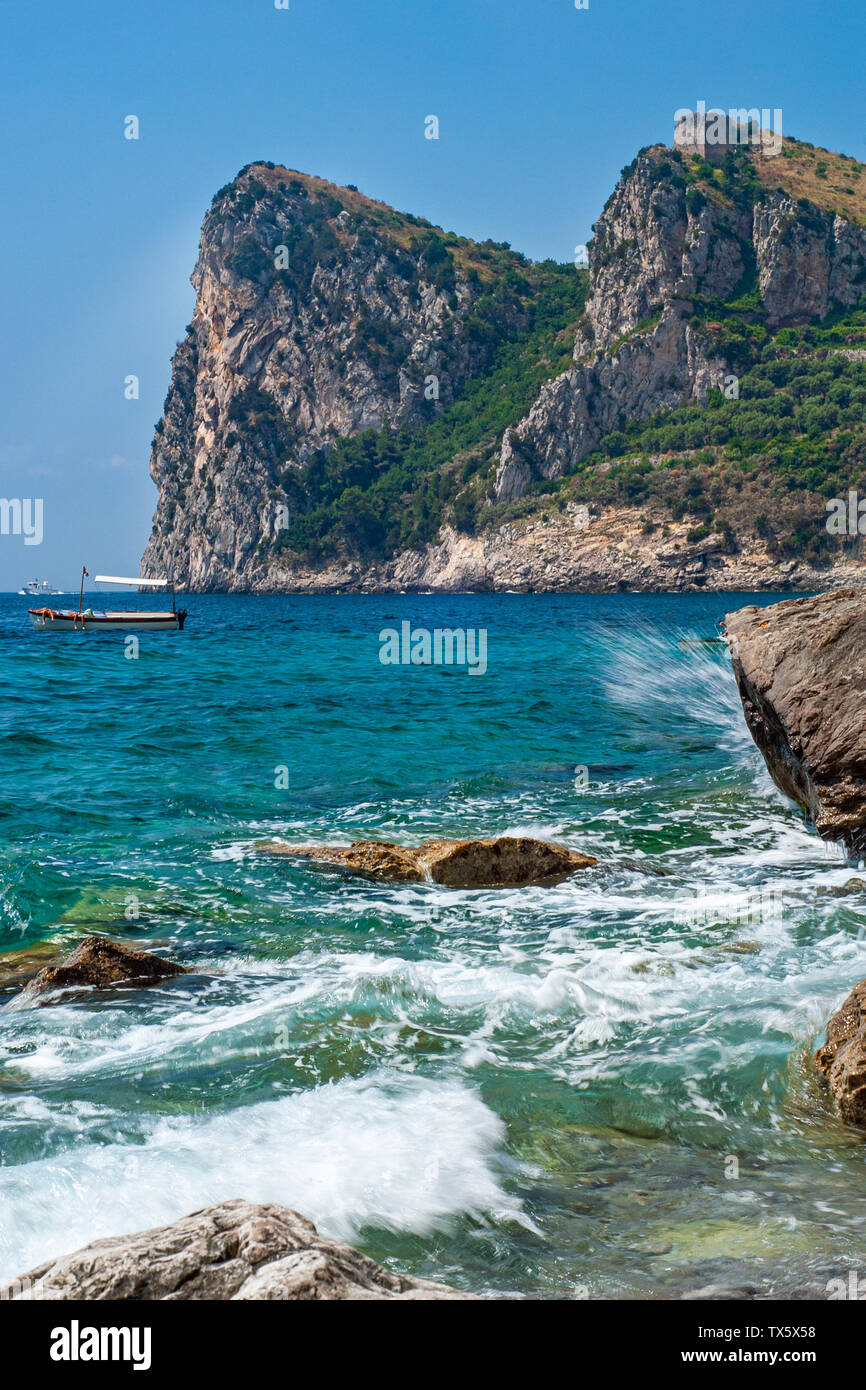 Seascape depicting the Punta Campanella mountain, taken from the beach ...