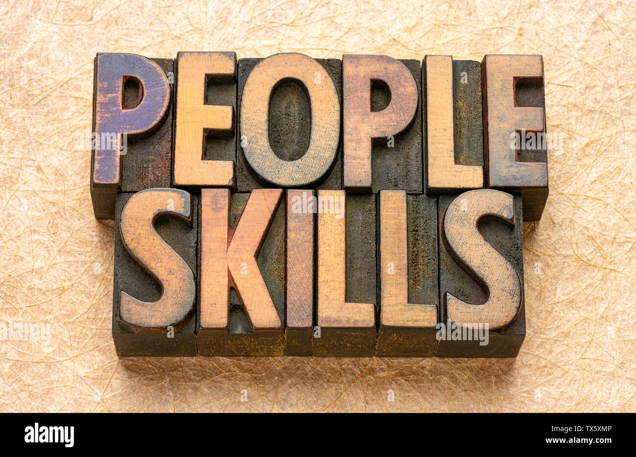 people skills word abstract in vintage letterpress wood type Stock ...