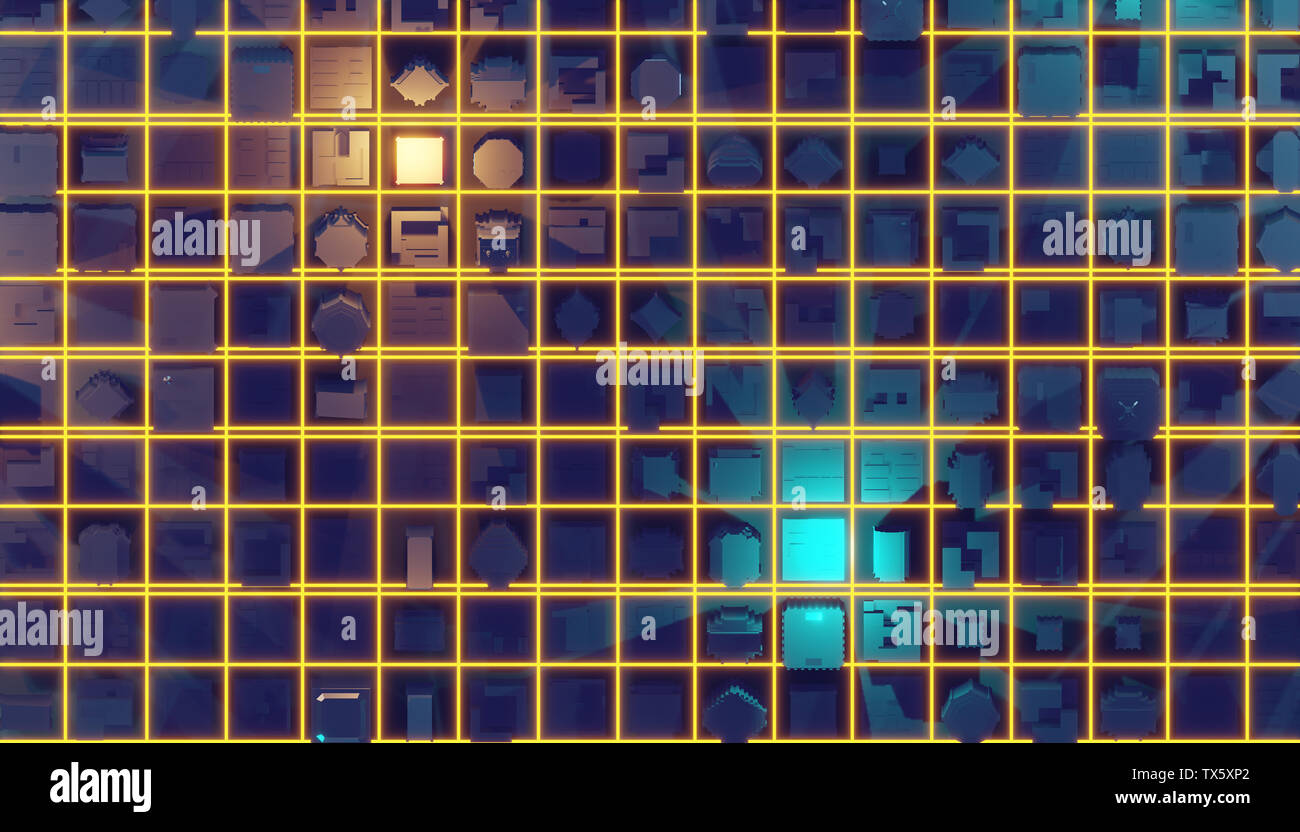 3d rendering digital abstract city. City building forms with ...