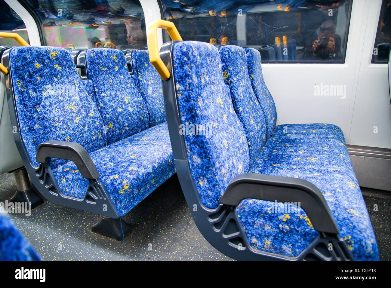 Interior of empty city subway train Stock Photo - Alamy