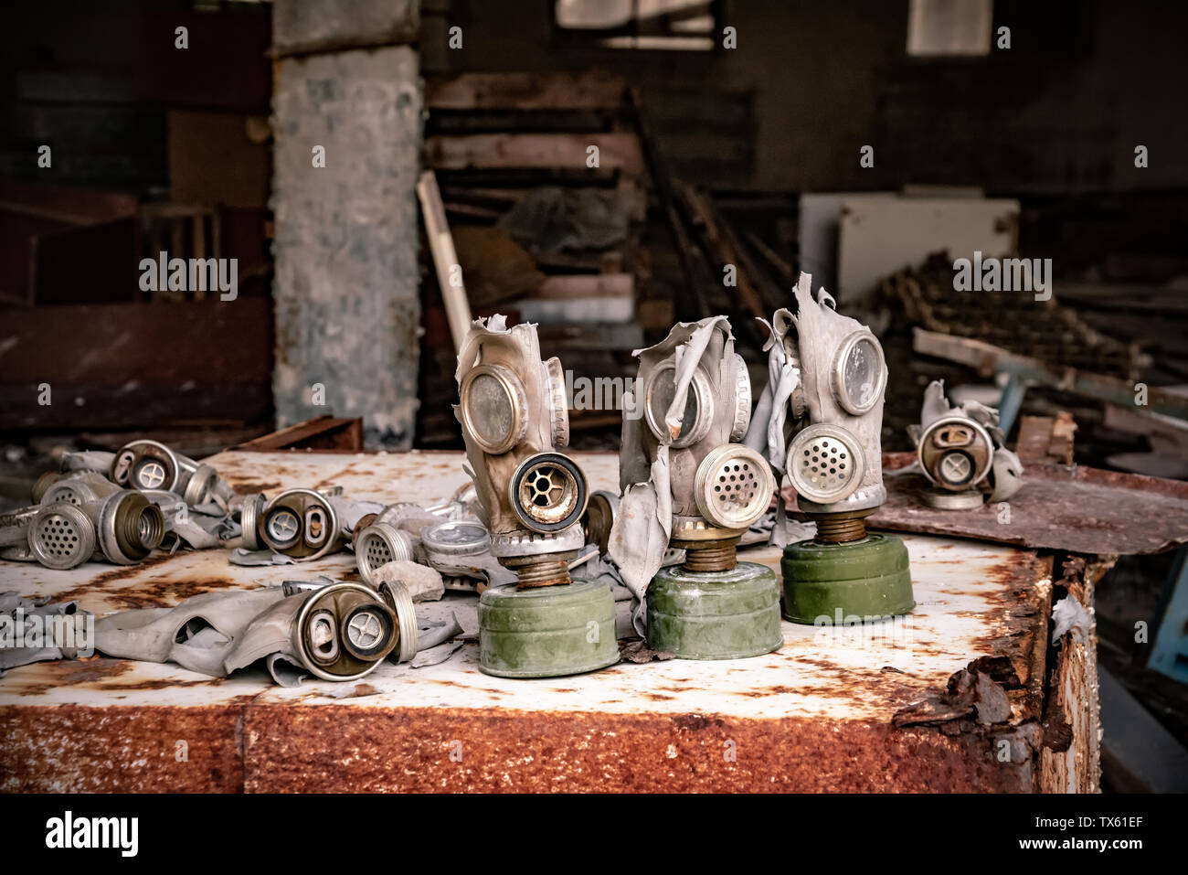Old Gas mask in settlement, Chernobyl Exclusion Zone, Ukraine Stock ...