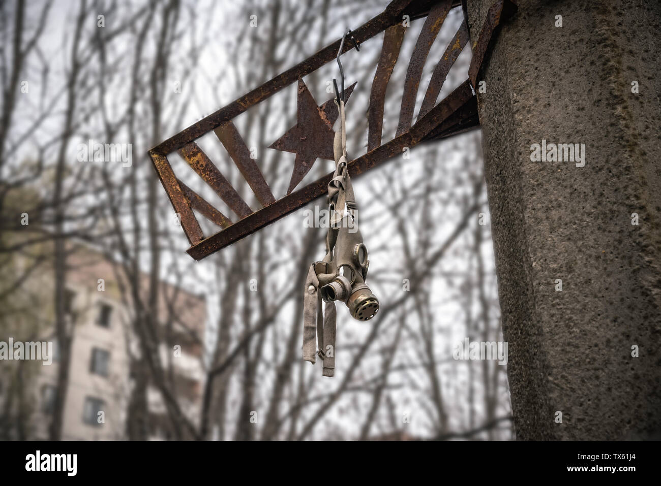 Old Gas mask in settlement, Chernobyl Exclusion Zone, Ukraine Stock ...