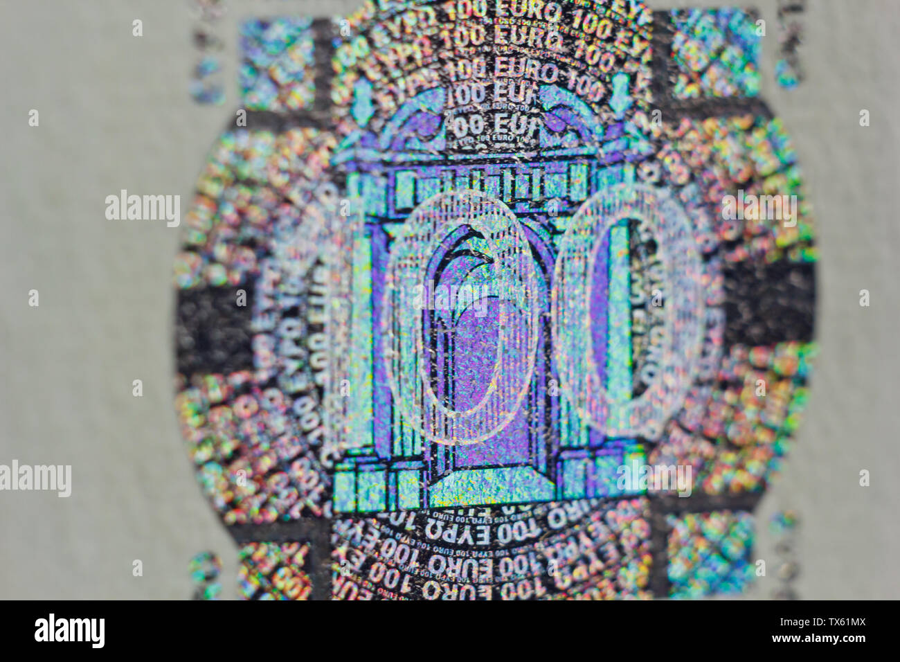 Protective watermark on a hundred euro bill in macro. protection ...