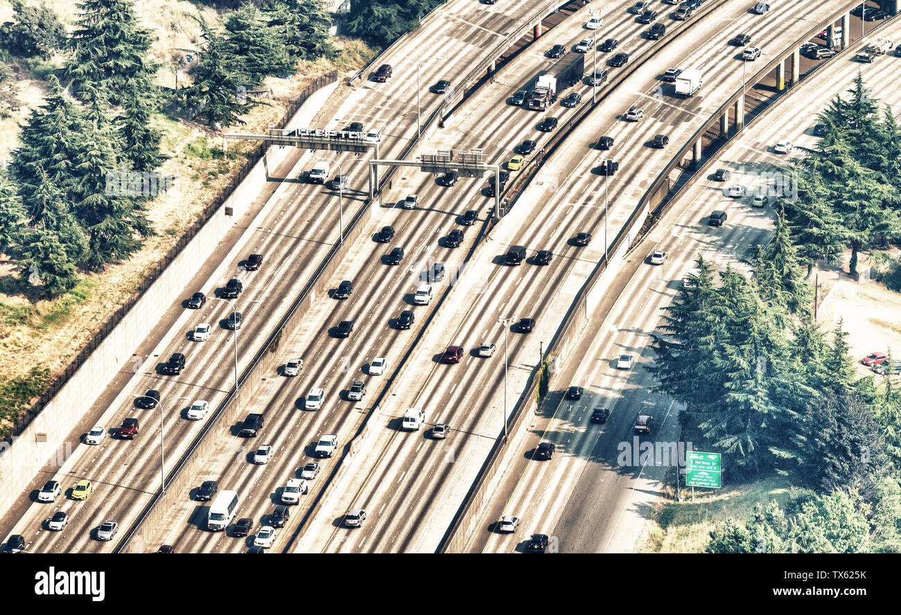 Heavy traffic on the highway, aerial view Stock Photo - Alamy