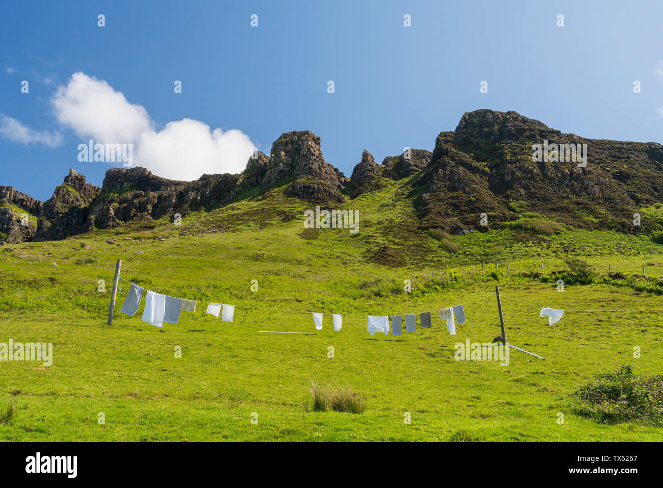 A clothes line with drying washing at Cleadale, The Isle of Eigg, Small ...