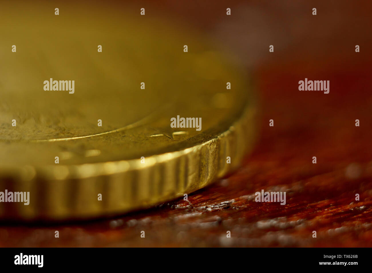 Edge Euro Coin Macro Isolated On Black Background. Detail of metallic ...