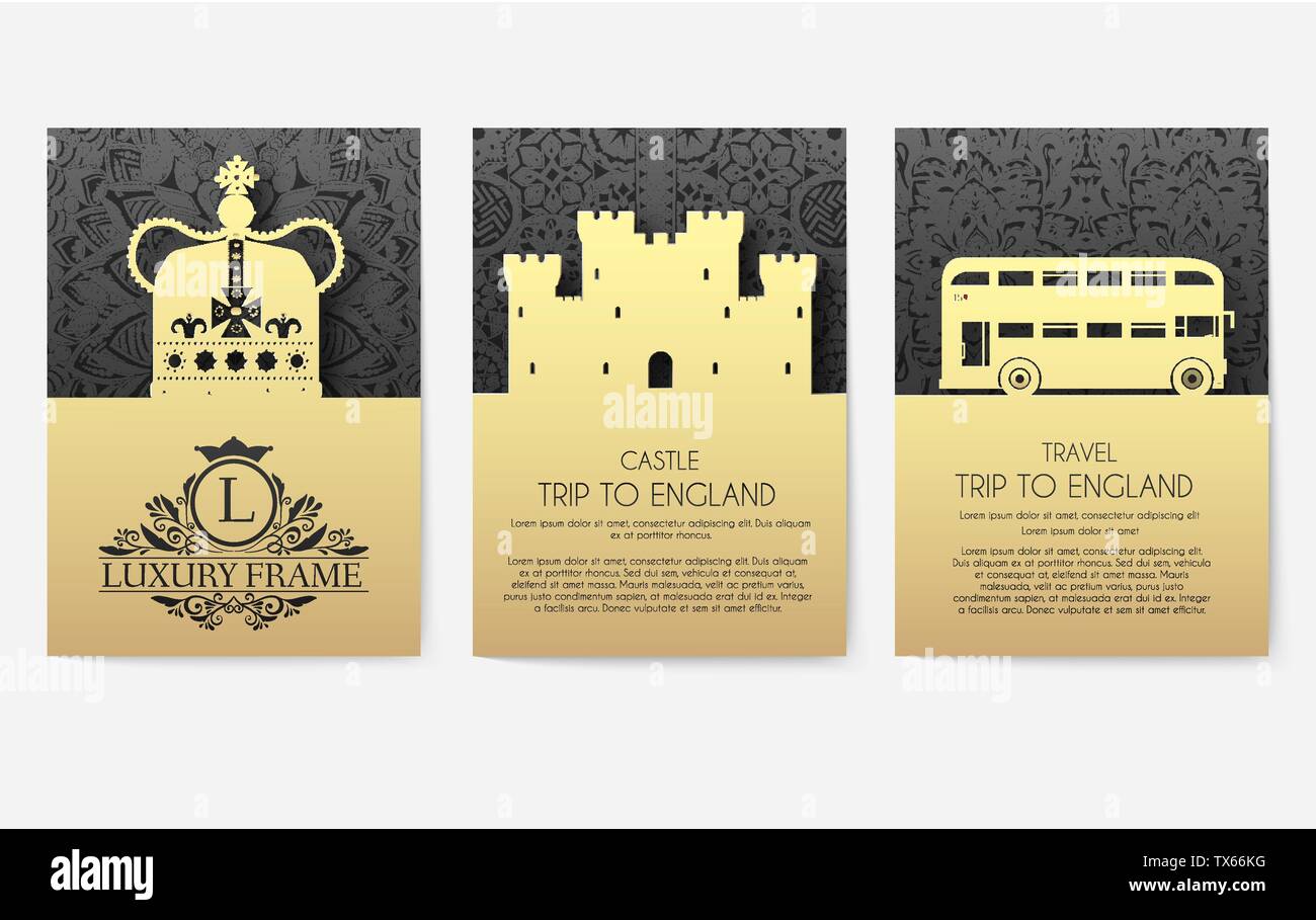 Set of England country ornament illustration concept. Art traditional ...