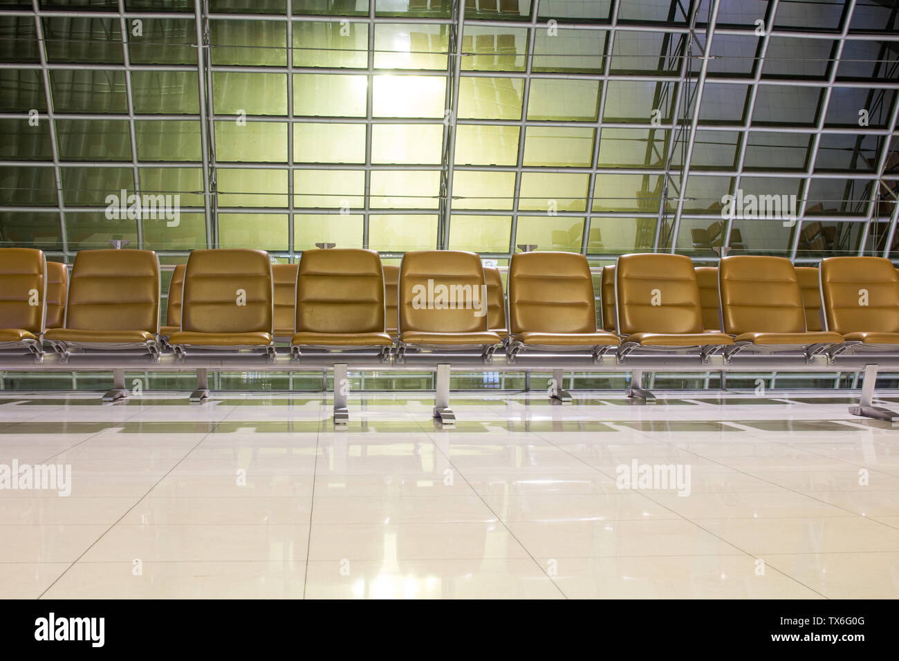 The empty airport terminal waiting area with chairs in night Stock ...