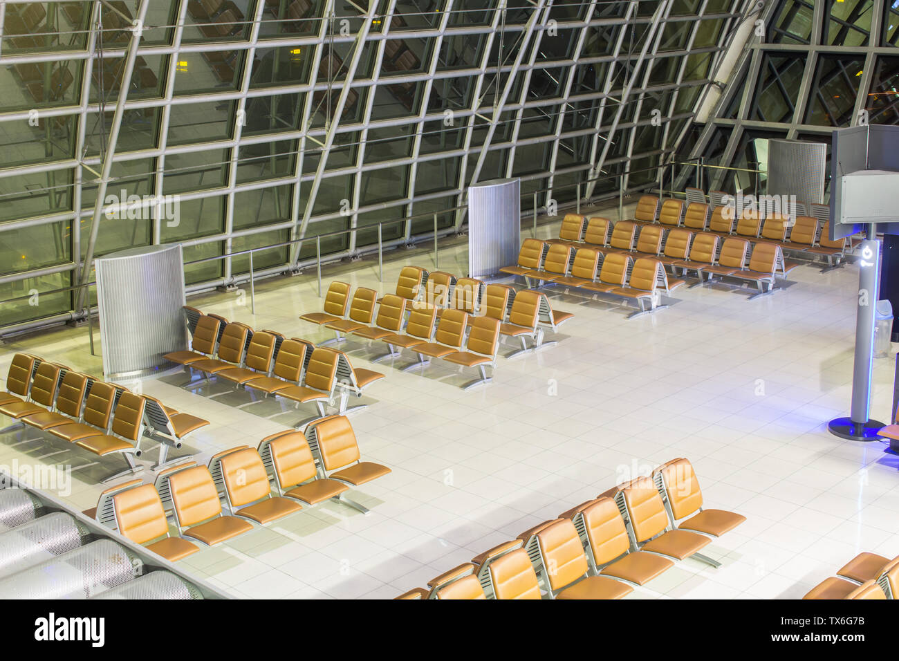 The empty airport terminal waiting area with chairs in night Stock ...
