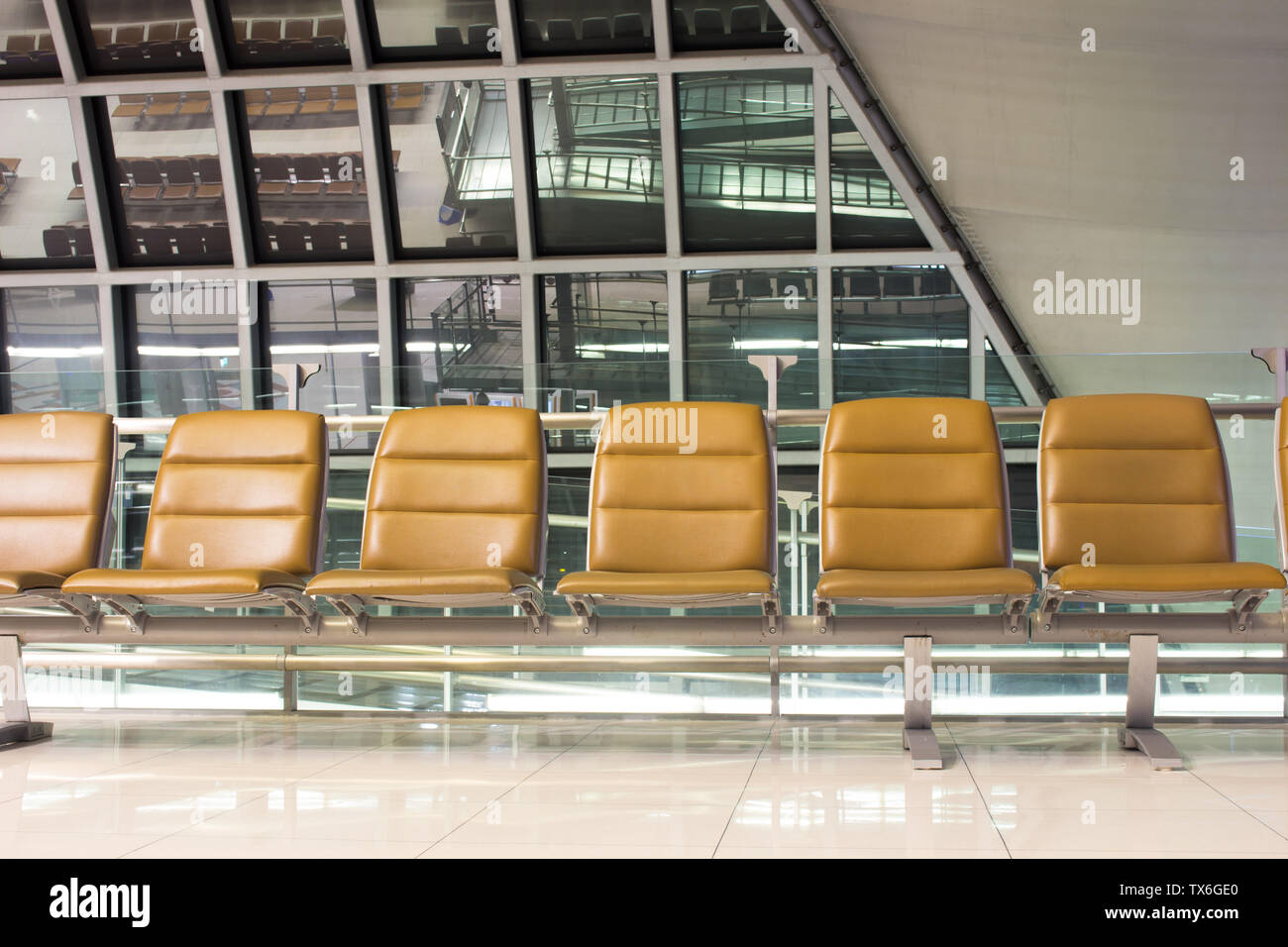 The empty airport terminal waiting area with chairs in night Stock ...