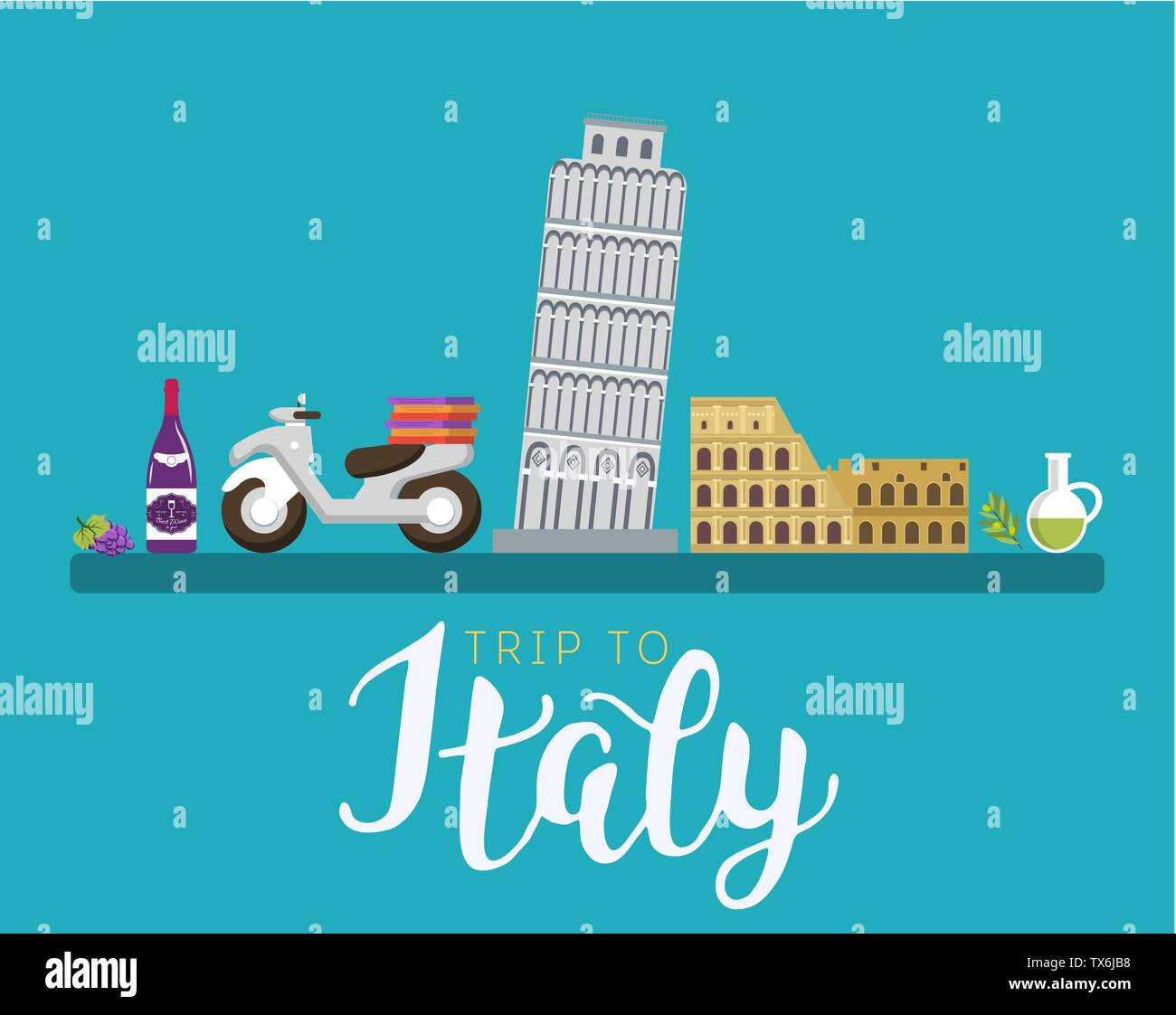 Country Italy travel vacation guide of goods, places and features. Set ...
