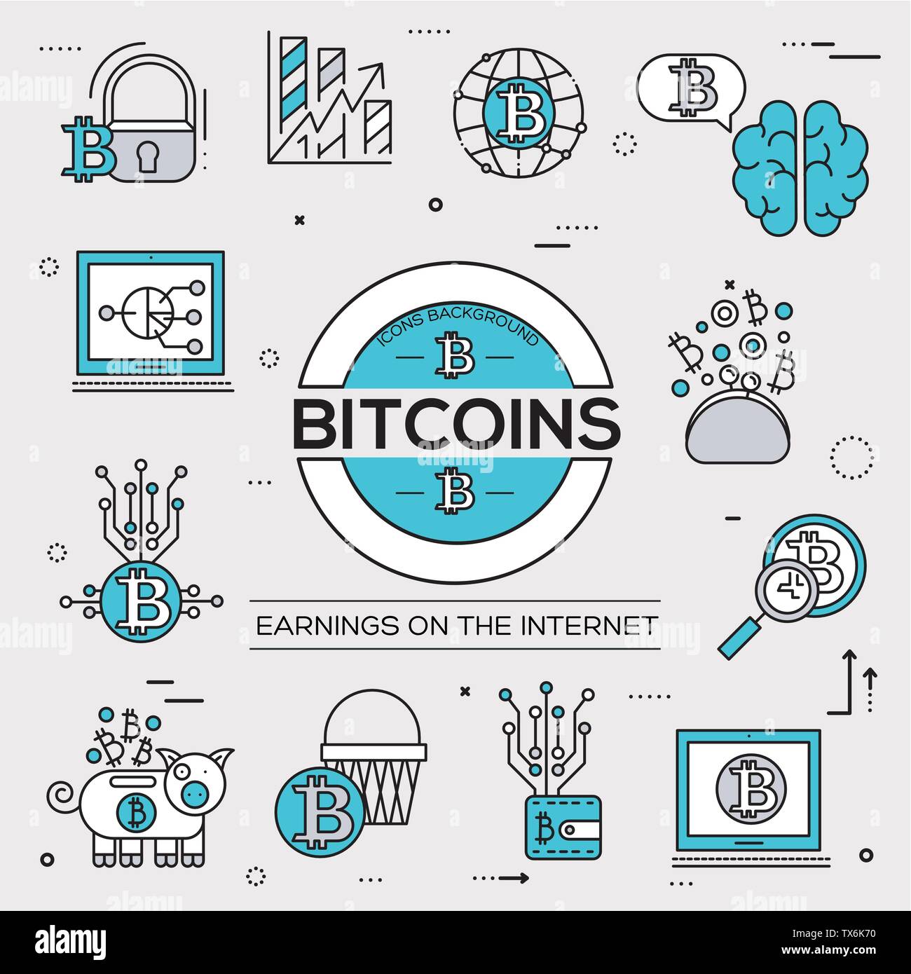 Bitcoin outline icons collection set. Modern technologies linear symbol ...