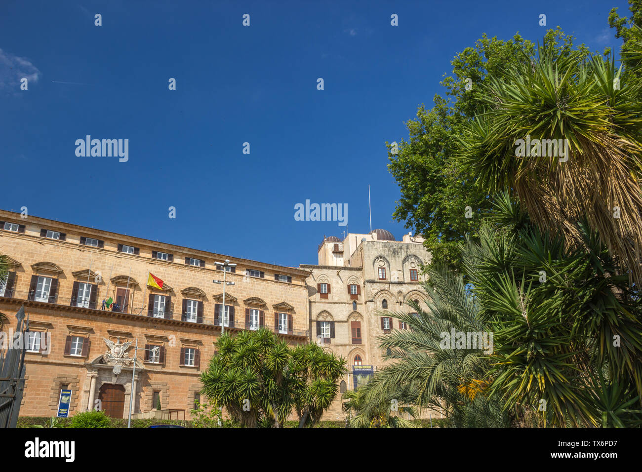 Popular tourist royal palace of Palermo Sicily, facade of historical ...
