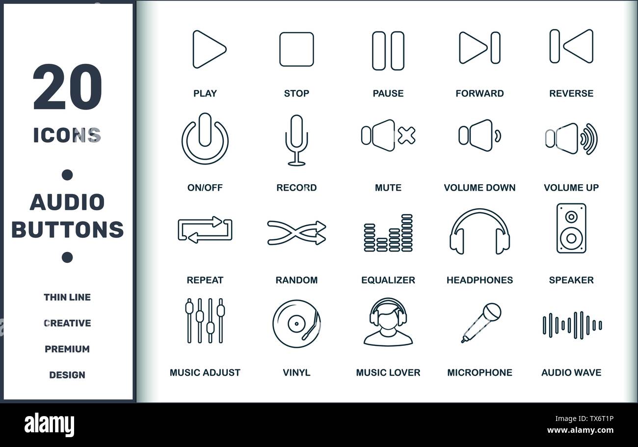 Audio Buttons icons set collection. Includes creative elements such as ...