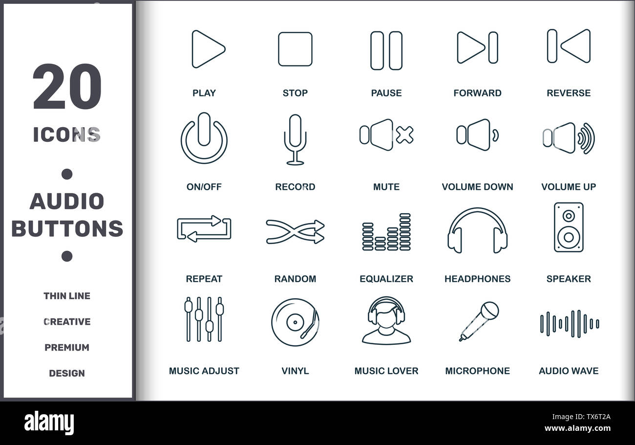 Audio Buttons icons set collection. Includes creative elements such as ...