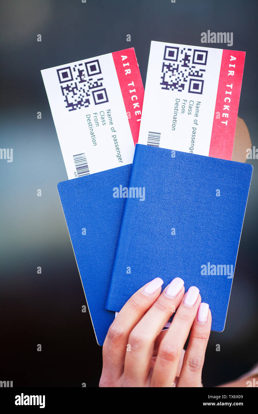 Woman Holding Passport Showing Travelling Passport Holiday Hi Res Stock