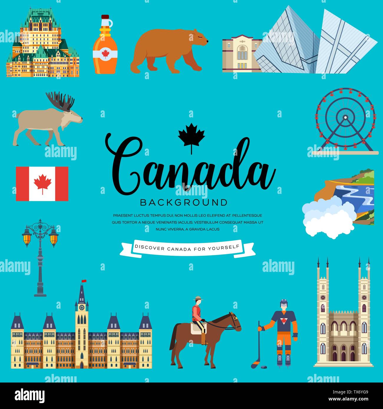 Country Canada travel vacation infographic of place and feature. Set of ...